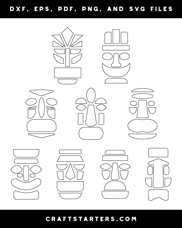 Simple Tiki Mask Outline Patterns DFX EPS PDF PNG And SVG Cut Files